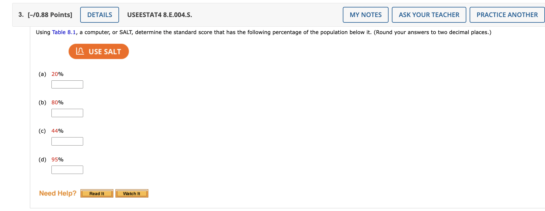 Solved Using Table 8.1, a computer, or SALT, determine the | Chegg.com