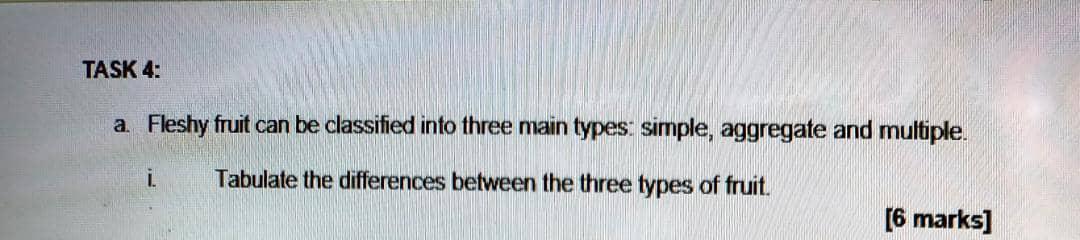 Solved TASK 4: a Fleshy fruit can be classified into three | Chegg.com