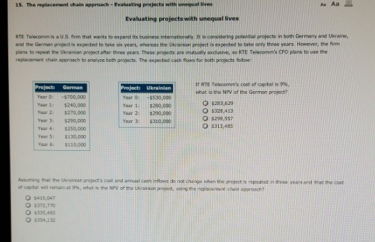 Solved 15. The replacement chain approach- Evaluating | Chegg.com