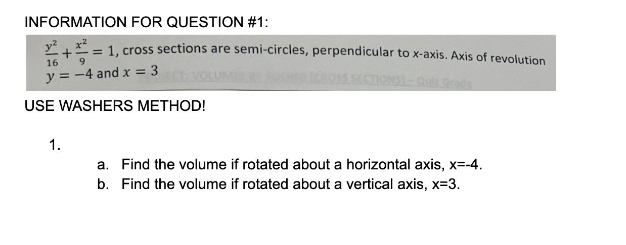 Solved INFORMATION FOR QUESTION #1:y216+x29=1, ﻿cross | Chegg.com