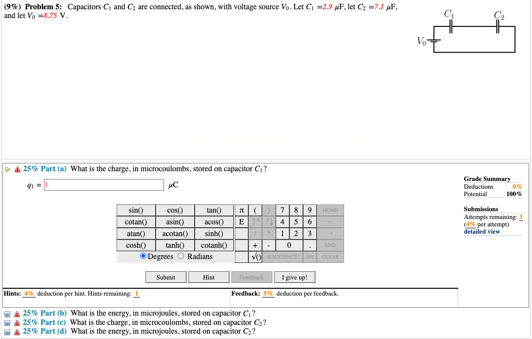 Solved (9\%) Problem 5: Capacitors C1 and C2 are connected, | Chegg.com
