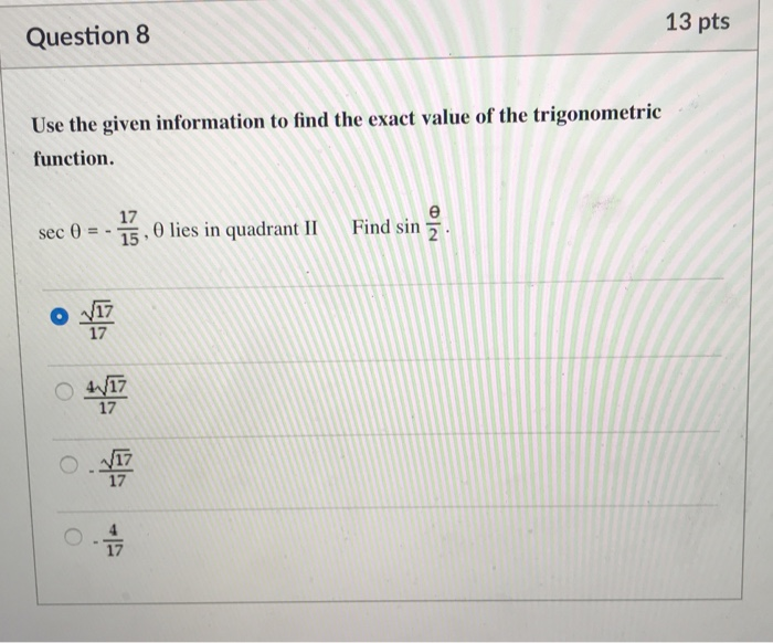Solved 13 pts Question 8 Use the given information to find | Chegg.com