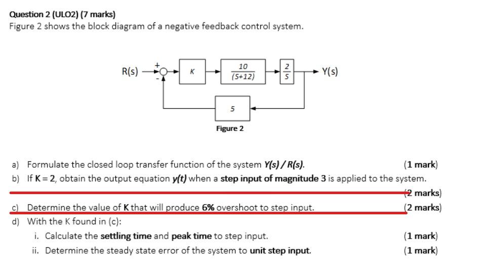 Solved Question 2 (ULO2) (7 marks) Figure 2 shows the block | Chegg.com