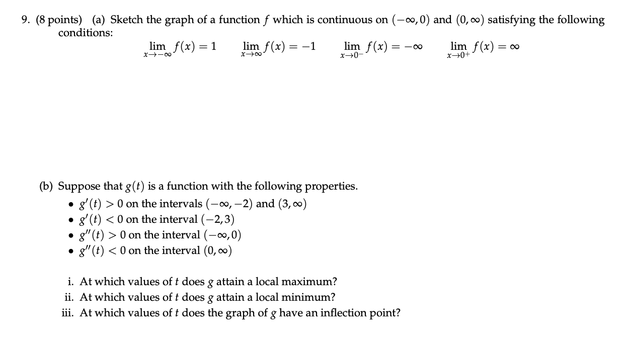 Solved 9. (8 points) (a) Sketch the graph of a function f | Chegg.com