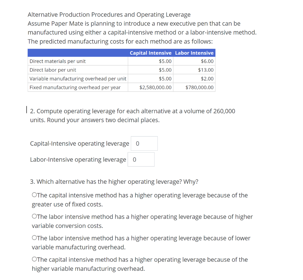 Solved Alternative Production Procedures and Operating | Chegg.com