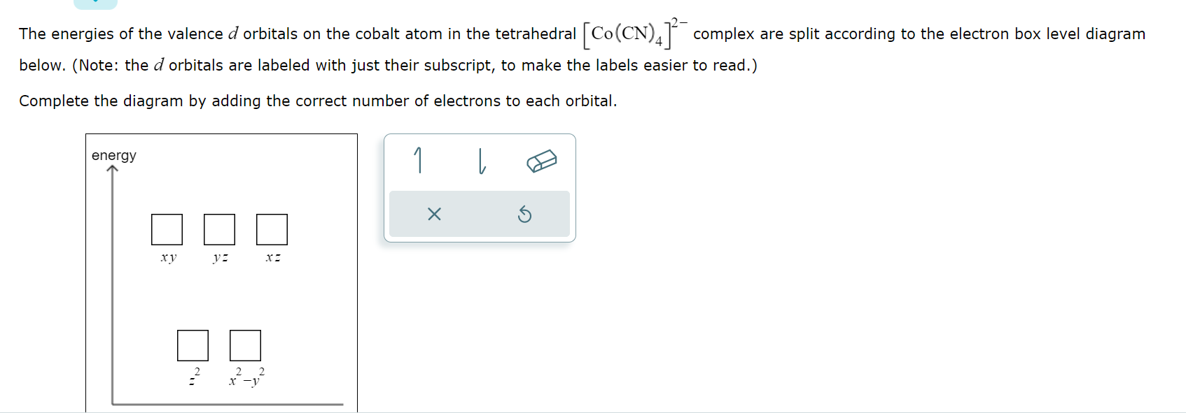 Solved The energies of the valence d orbitals on the cobalt | Chegg.com