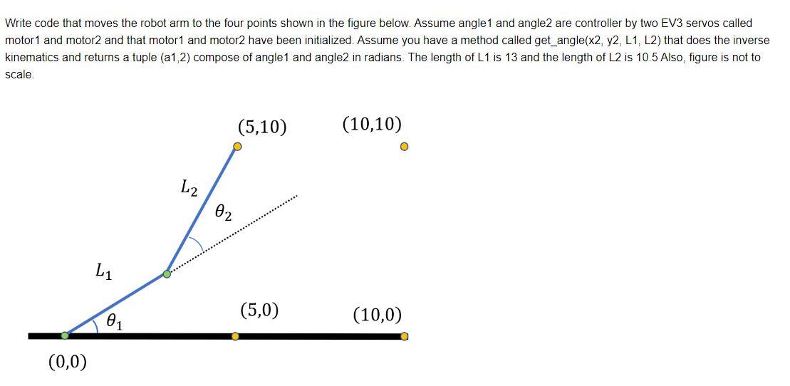 Solved Write code that moves the robot arm to the four | Chegg.com