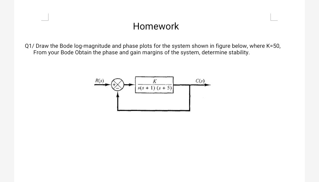 HomeworkQ1/ ﻿Draw the Bode log-magnitude and phase | Chegg.com