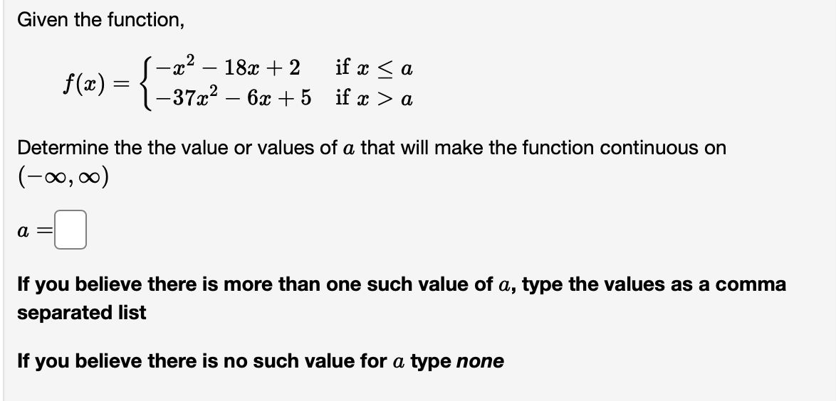 Solved Given the function, (-x2 – 18x + 2 f(x) = {-3922 -62 | Chegg.com