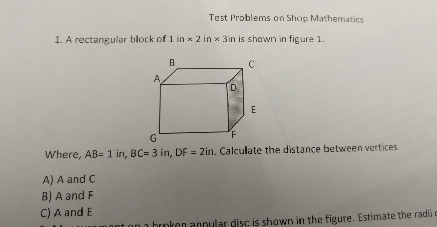 Solved Test Problems on Shop Mathematics 1. A rectangular | Chegg.com