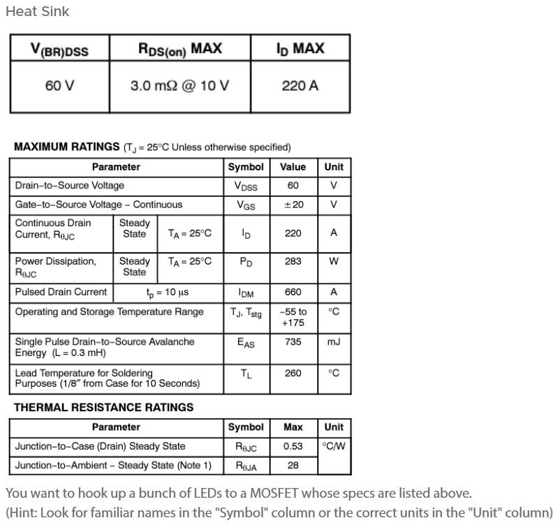Solved A. According to the MOSFET's spec sheet, what is the | Chegg.com