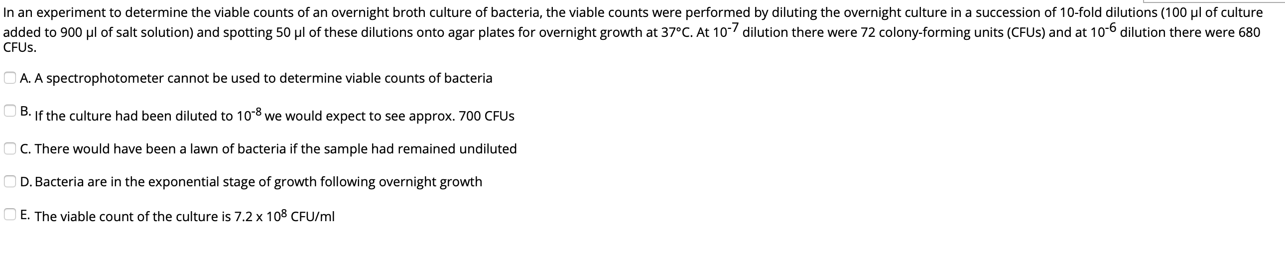 Solved In an experiment to determine the viable counts of an | Chegg.com