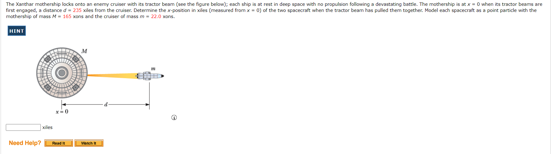 Solved mothership of mass M=165 xons and the cruiser of mass | Chegg.com
