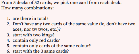 Solved From 5 decks of 52 cards, we pick one card from each | Chegg.com