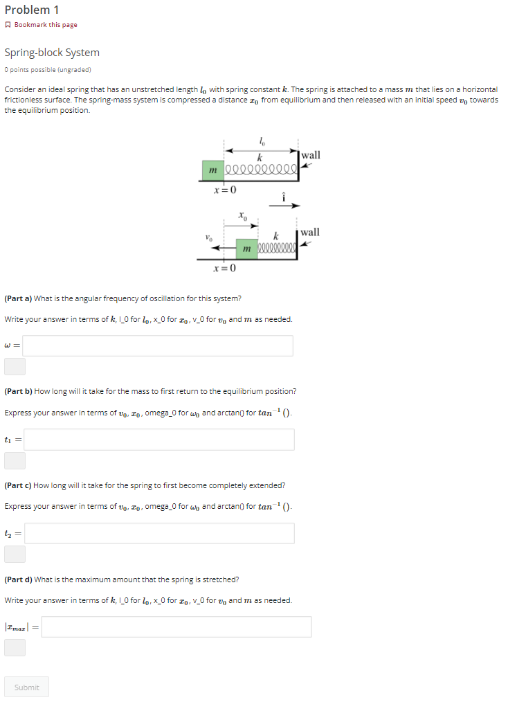 Solved Problem 1 A Bookmark this page Spring-block System O | Chegg.com