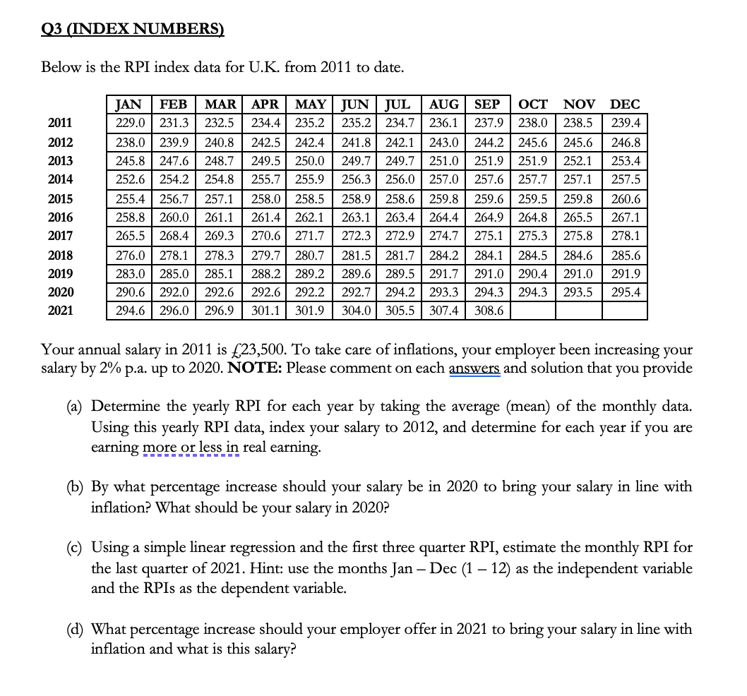 03 (INDEX NUMBERS) Below is the RPI index data for | Chegg.com