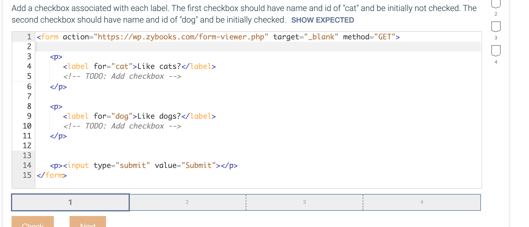 Solved 3 4 Add a checkbox associated with each label. The | Chegg.com