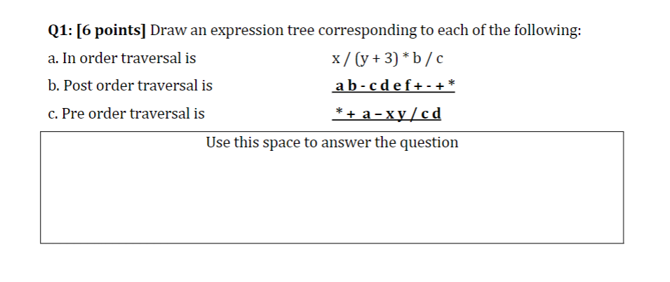 Solved Q1: [6 points] Draw an expression tree corresponding | Chegg.com