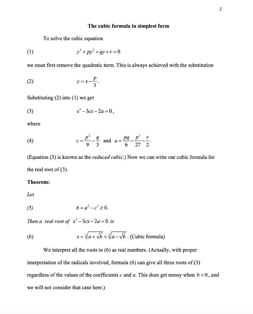 Solved The cubic formula in simplest form To solve the cubic | Chegg.com