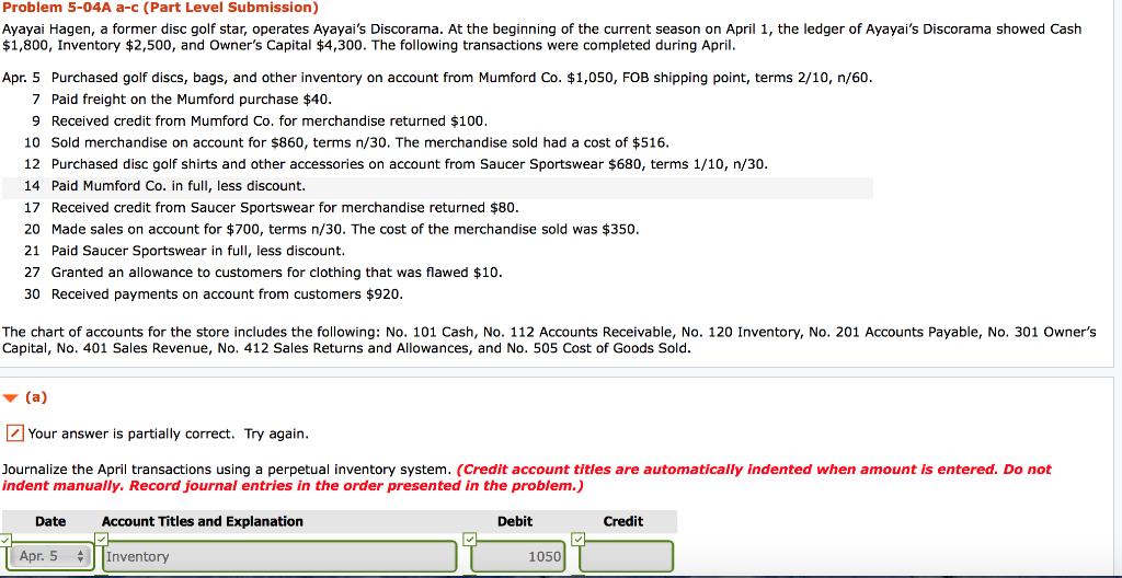 Solved Problem 5-04A a-c (Part Level Submission) Ayayai | Chegg.com