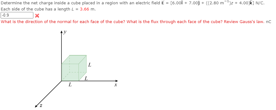 Solved Determine the net charge inside a cube placed in a | Chegg.com