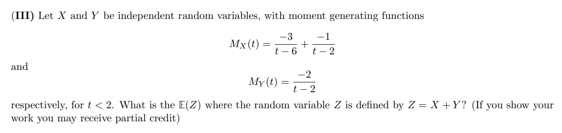 Solved (III) Let X and Y be independent random variables, | Chegg.com