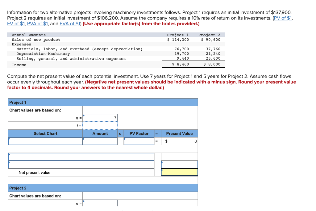 Solved Information for two alternative projects involving | Chegg.com