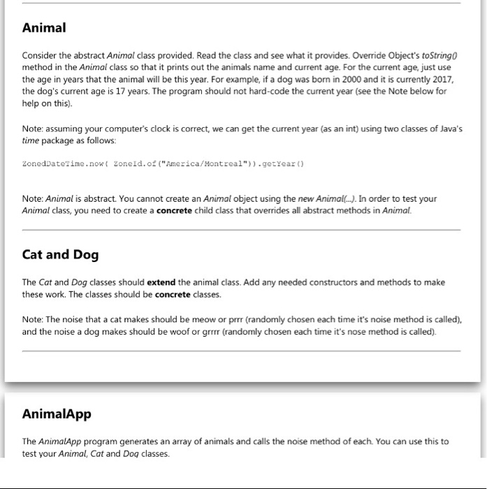 Solved Animal Consider the abstract Animal class provided. | Chegg.com