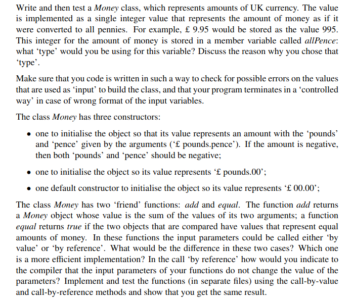 Solved Write and then test a Money class, which represents | Chegg.com