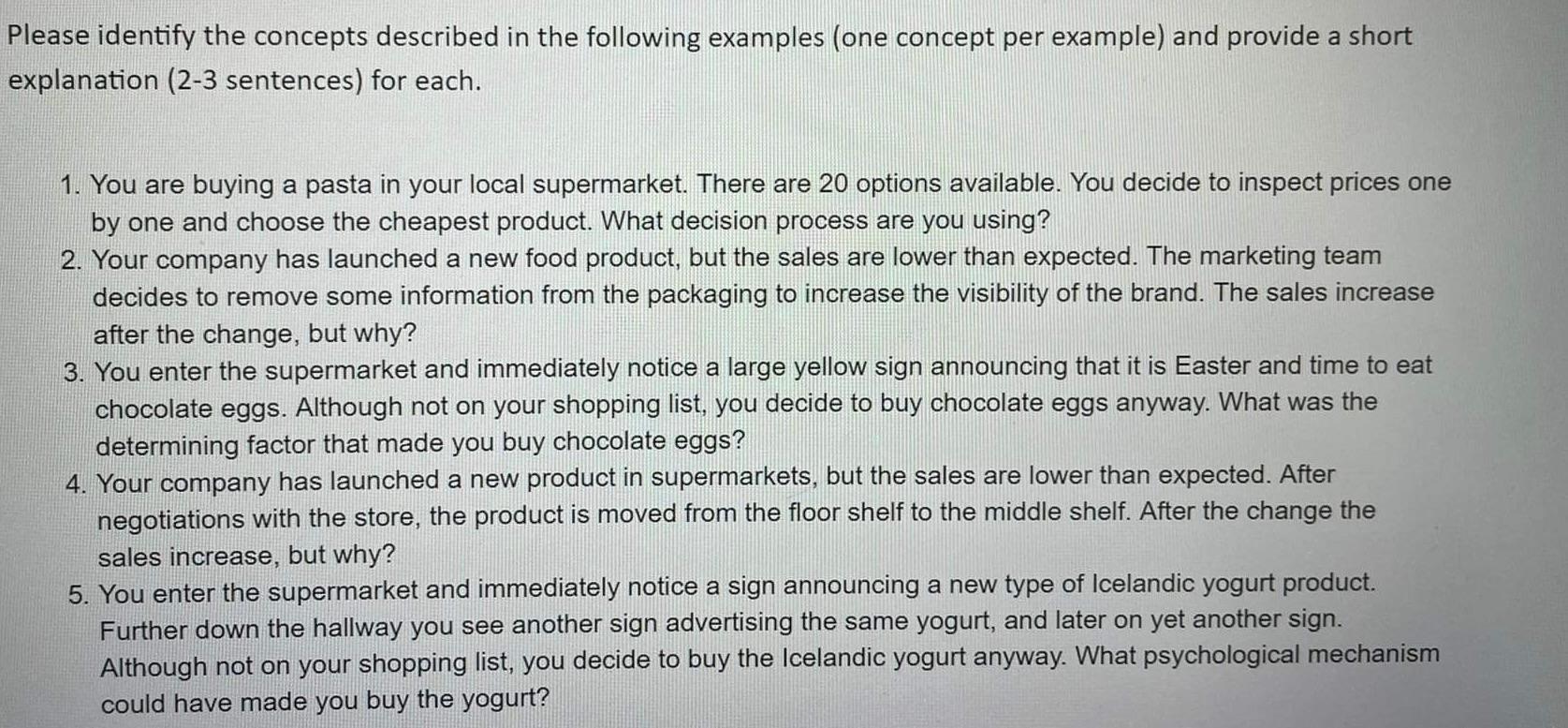 Solved Please identify the concepts described in the | Chegg.com
