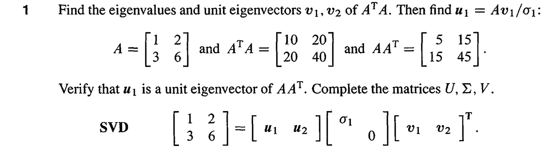 Solved Find the eigenvalues and unit eigenvectors v1,v2 of | Chegg.com