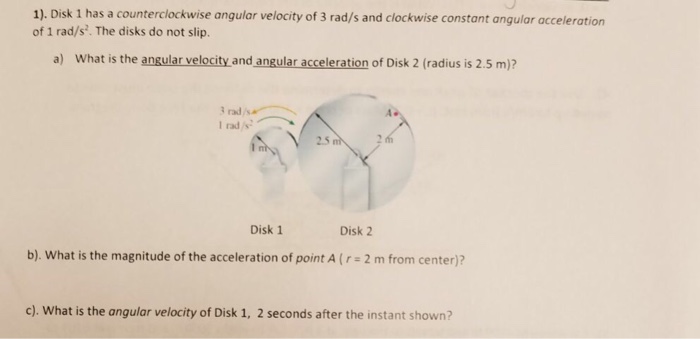 Solved Disk 1 has a counterclockwise angular velocity of 3 | Chegg.com