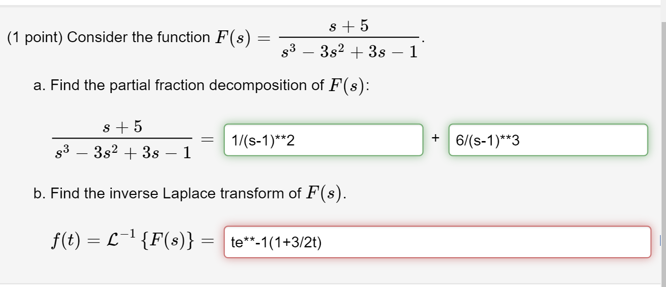Solved s + 5 (1 point) Consider the function F(s) = = 33 352 | Chegg.com