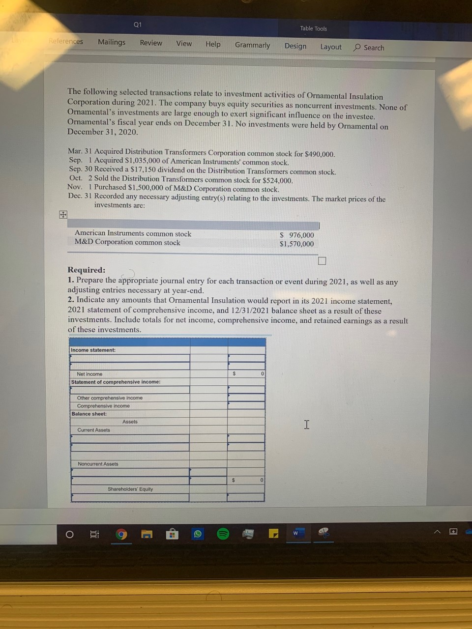 Solved Q1 Table Tools References Mailings Review View Help