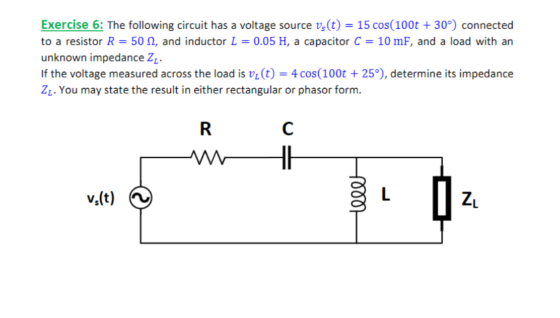 Solved Exercise 6: The following circuit has a voltage | Chegg.com