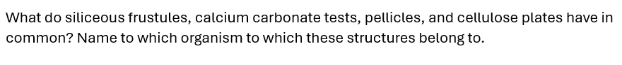 Solved What do siliceous frustules, calcium carbonate tests, | Chegg.com