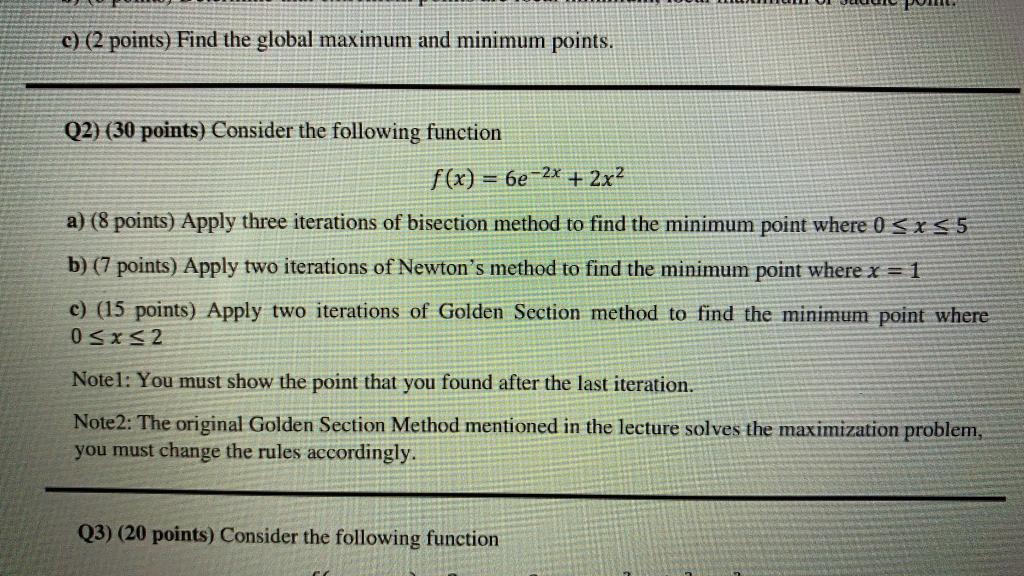 Solved c) (2 points) Find the global maximum and minimum | Chegg.com