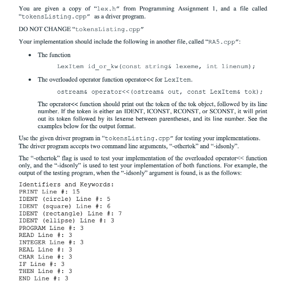 You are given a copy of "lex.h" from Programming | Chegg.com