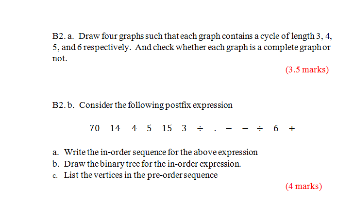 Solved B2.a. Draw four graphs such that each graph contains | Chegg.com
