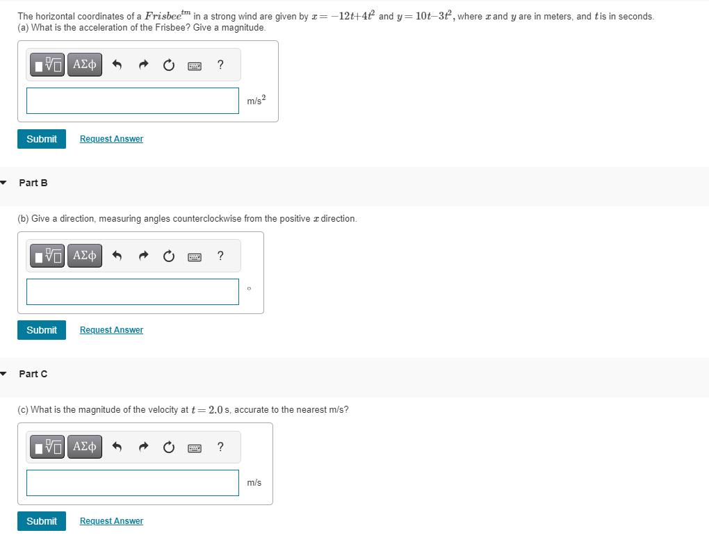 Solved The horizontal coordinates of a Frisbee etm in a | Chegg.com