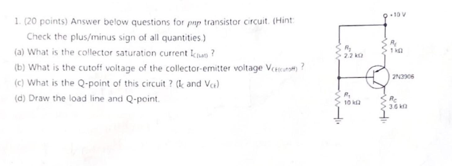 Solved 1. (20 points) Answer below questions for pnp | Chegg.com
