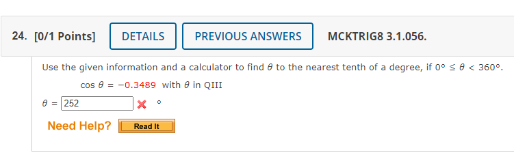 Solved 24. [0/1 Points] DETAILS PREVIOUS ANSWERS MCKTRIG8 | Chegg.com