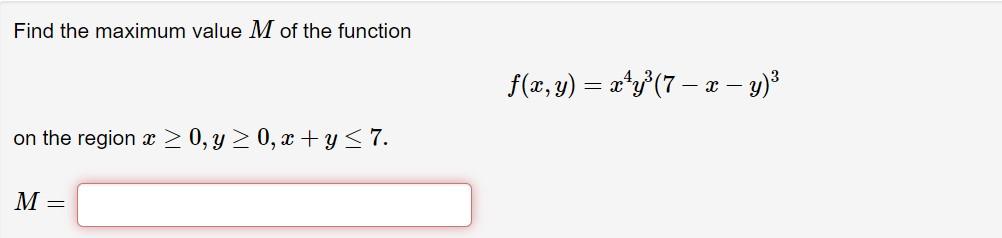 Solved Find the maximum value M of the function | Chegg.com