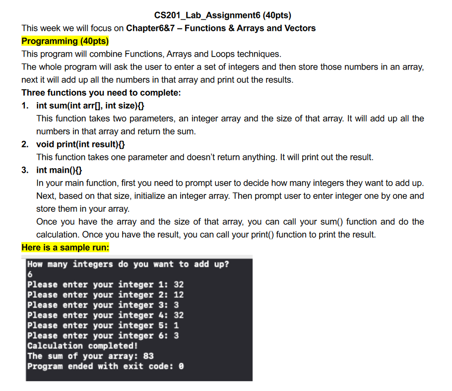 Solved CS201_Lab_Assignment6 (40pts) This week we will focus | Chegg.com