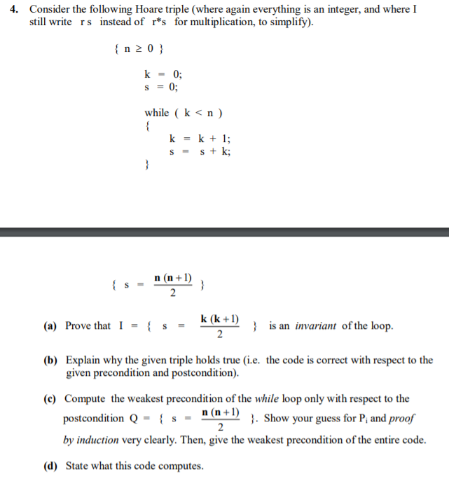 4. Consider the following Hoare triple (where again | Chegg.com