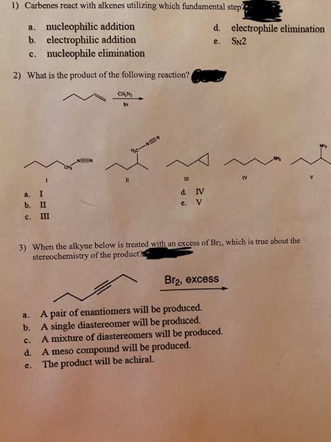 Solved 1) Carbenes react with alkenes utilizing which | Chegg.com