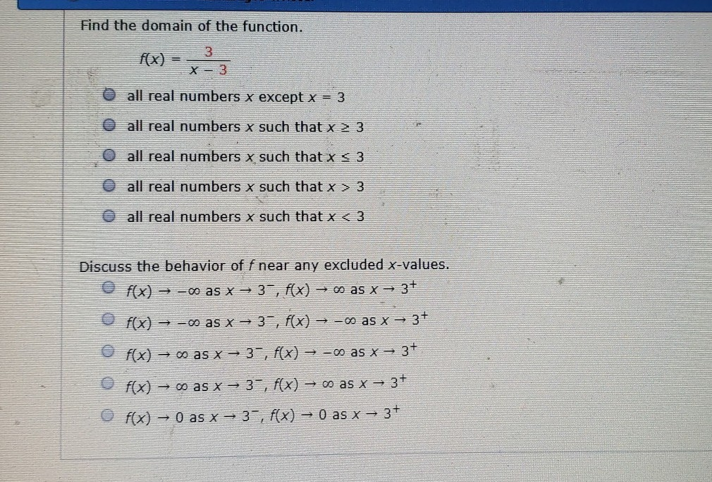 Solved Find the domain of the function. X-3 O all real | Chegg.com