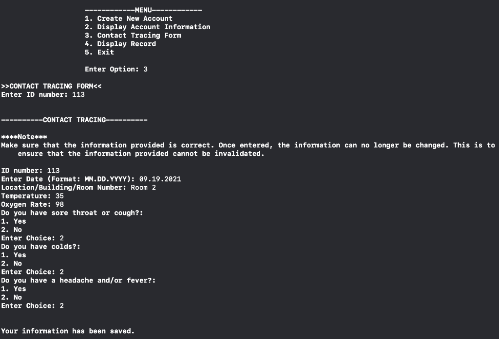 C++ LANGUAGE How to fix the output. Contact Tracing | Chegg.com