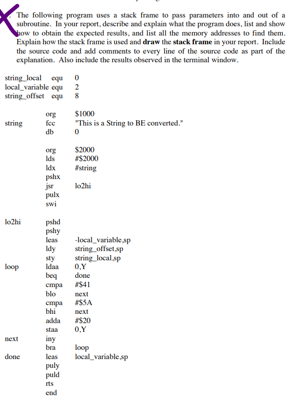 Solved The following program uses a stack frame to pass | Chegg.com