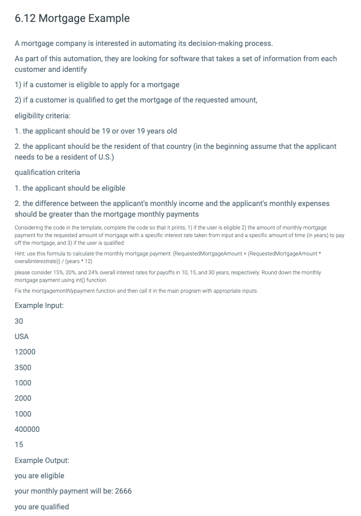 Solved 6.12 Mortgage Example A mortgage company is | Chegg.com